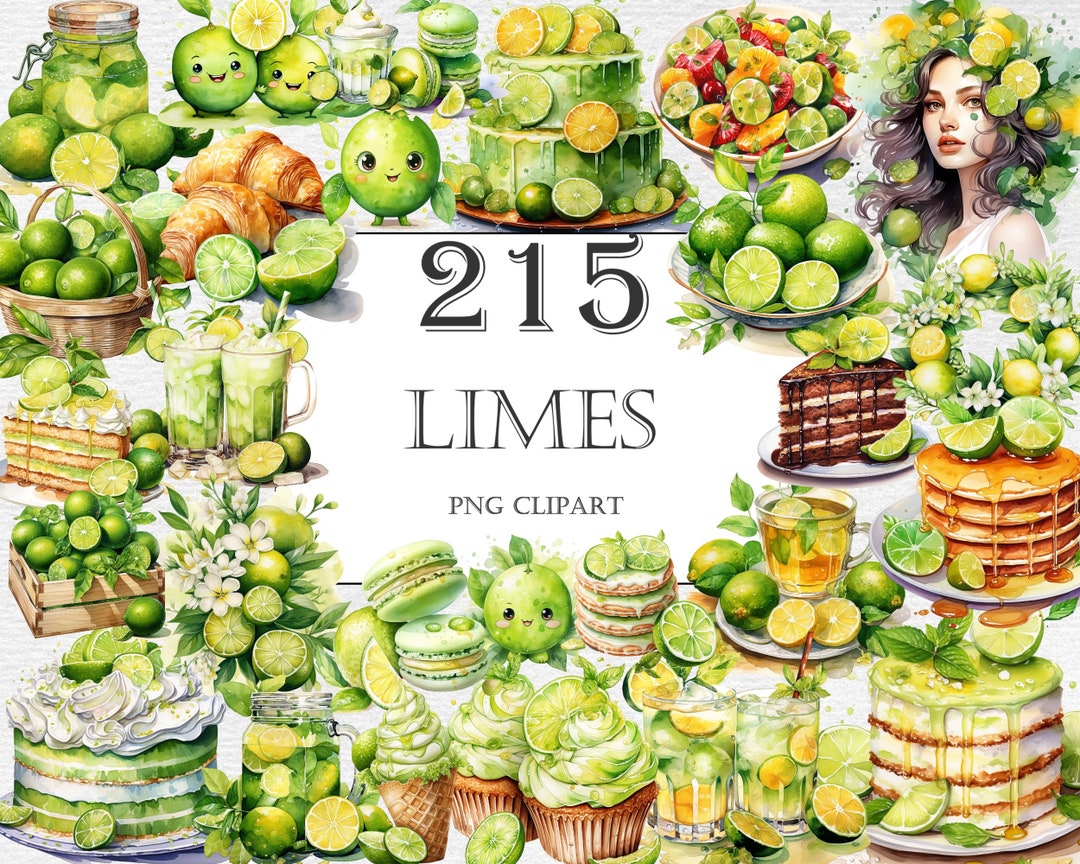 Limes Watercolor Clipart Bundle - 215 PNG Images of Refreshing Summer ...