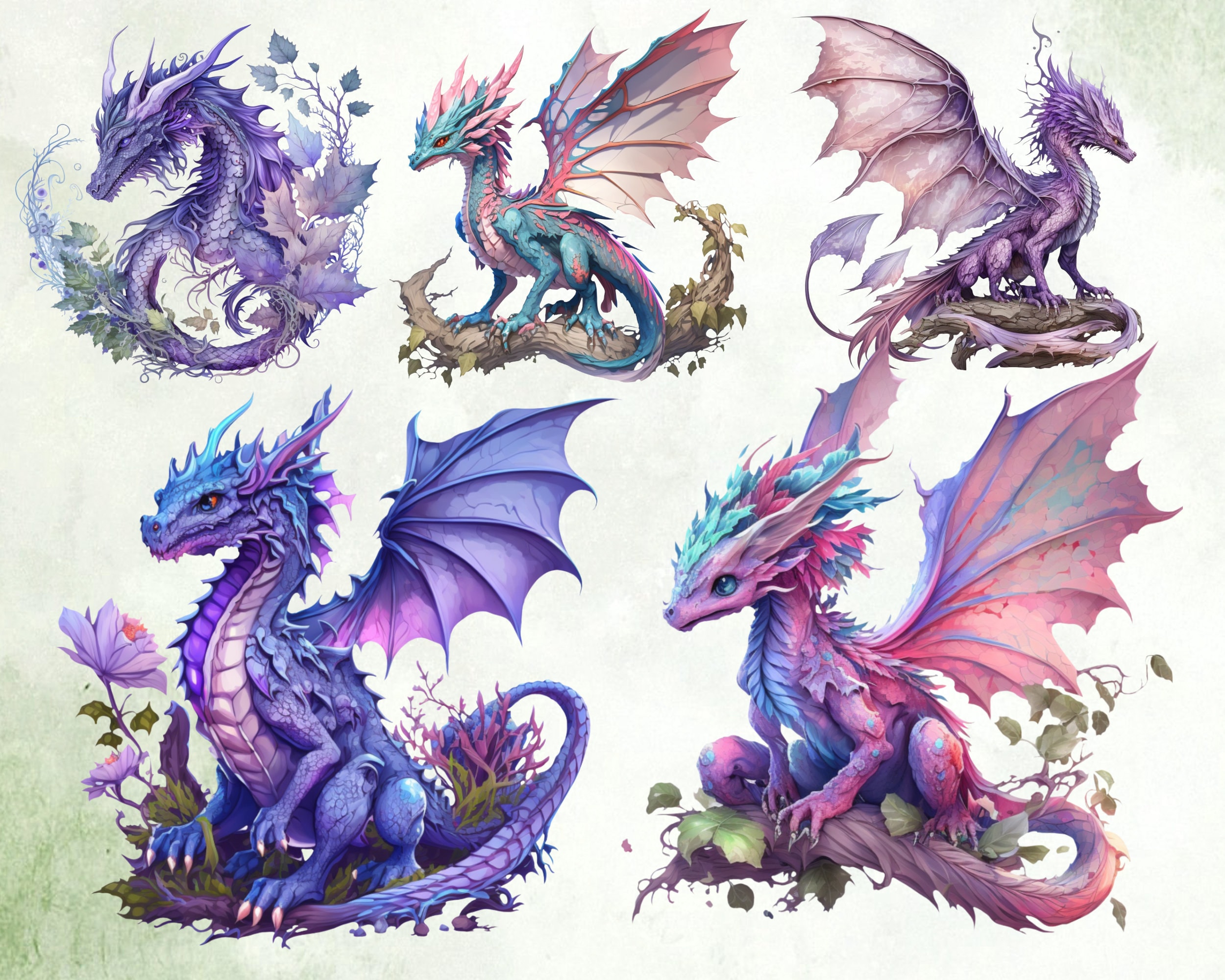 Watercolor Fairy Tale Dragon Clipart, Fantasy Realistic Detailed Dragon ...