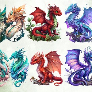 Fantasy Colorful Dragon Clipart, Watercolor Dragon Clipart, Instant ...
