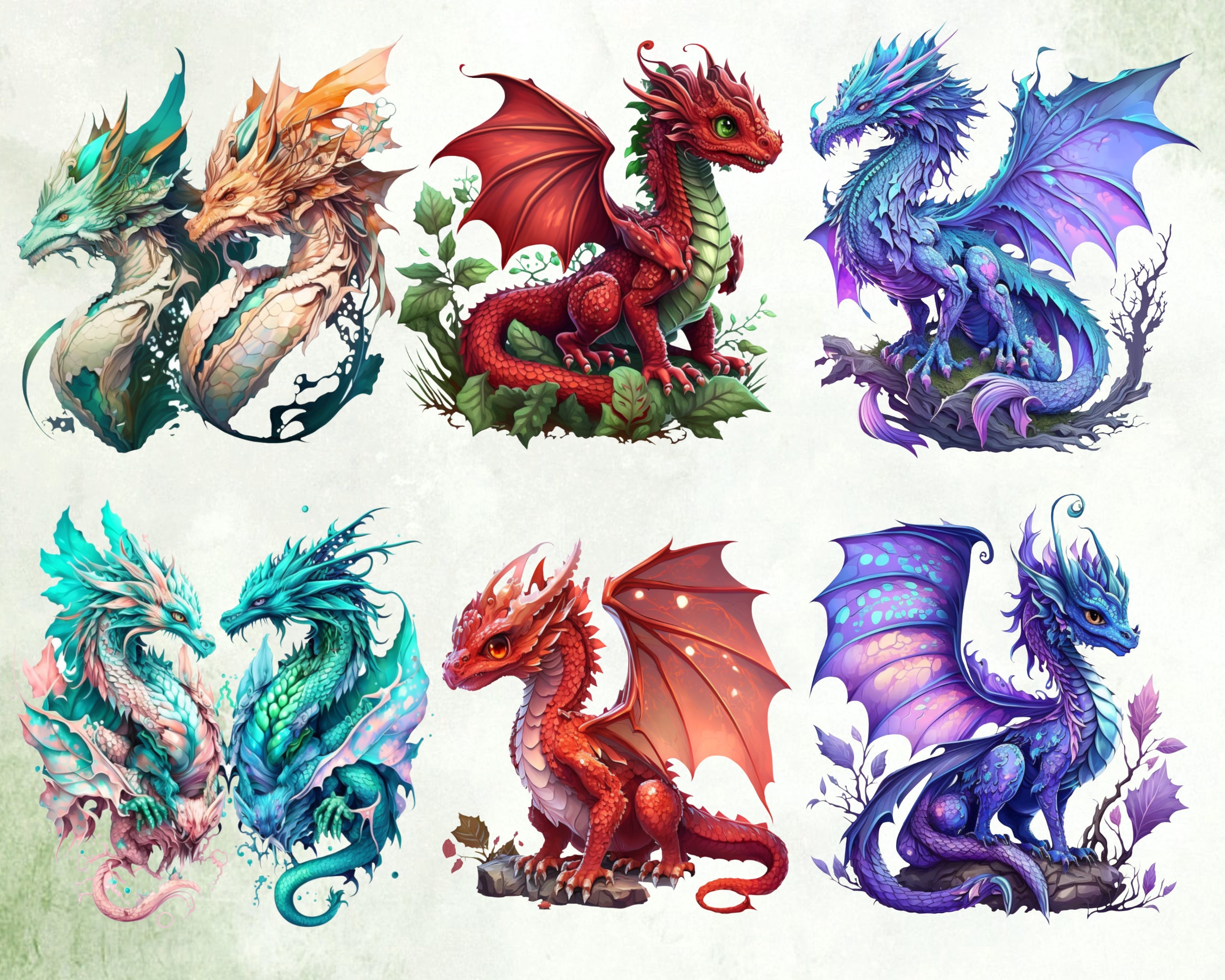 Fantasy Colorful Dragon Clipart Watercolor Dragon Clipart - Etsy