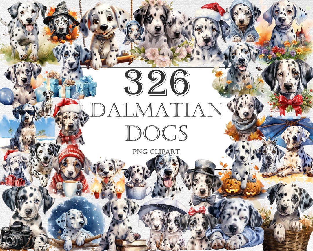 Dalmatians Watercolor Clipart Bundle - 326 PNG Adorable Images, Cute ...