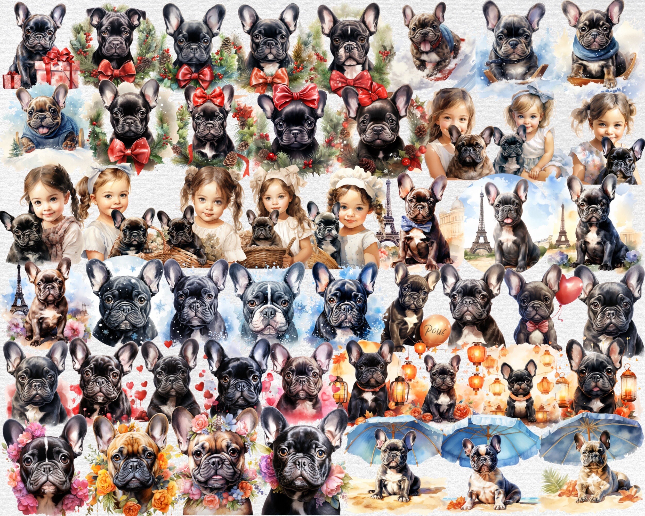 French Bulldog Watercolor Clipart Bundle - 325 PNG Adorable Dog Images ...