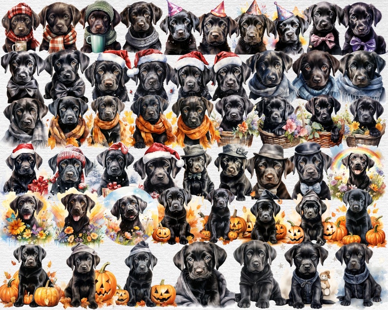 Black Labrador Watercolor Clipart Bundle, 344 PNG Adorable Labrador ...