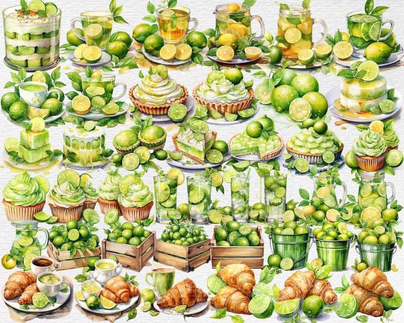 Limes Watercolor Clipart Bundle - 215 PNG Images of Refreshing Summer ...