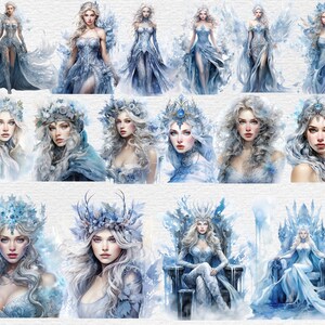 Watercolor Winter Ice Queen Clipart Bundle PNG, Magical Winter ...