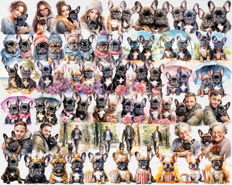 French Bulldog Watercolor Clipart Bundle - 325 PNG Adorable Dog Images ...