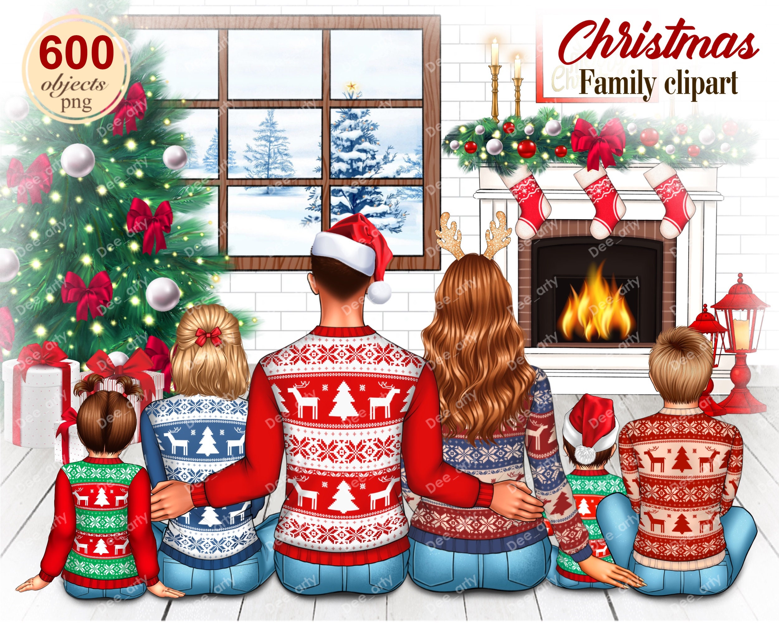 Christmas FAMILY LOOK Clipart, Custom Family Clipart, Sitting Family ...