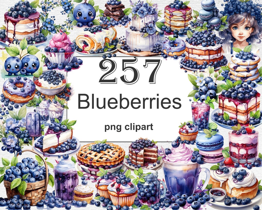 Blueberries Watercolor Clipart Bundle - 257 PNG Images of Refreshing ...