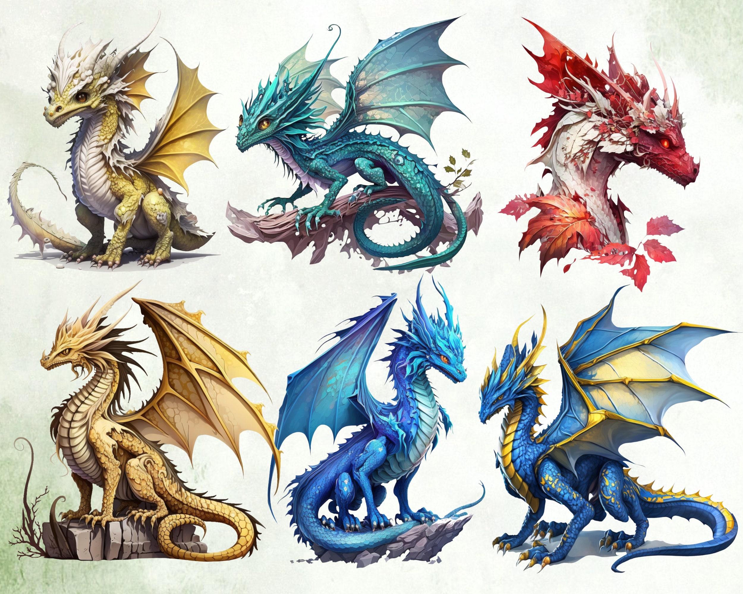 Fantasy Colorful Dragon Clipart Watercolor Dragon Clipart - Etsy