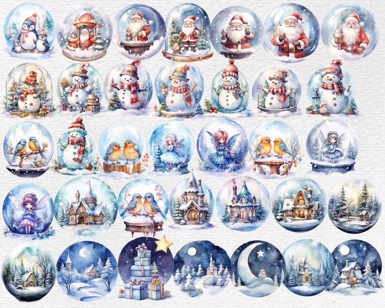 Watercolor Snow Globes Clipart, Christmas Winter Glass Ball PNG ...