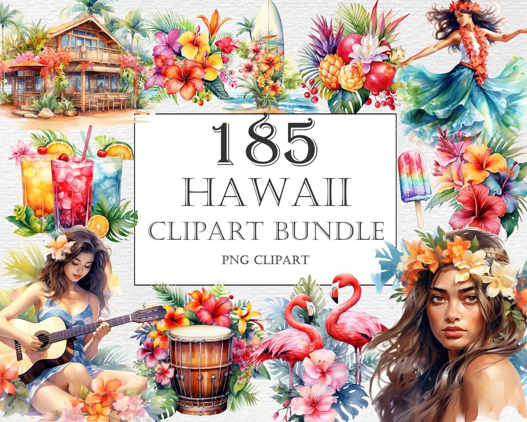 Hawaii Watercolor Clipart Bundle 185 Tropical Island Summer Surfing ...