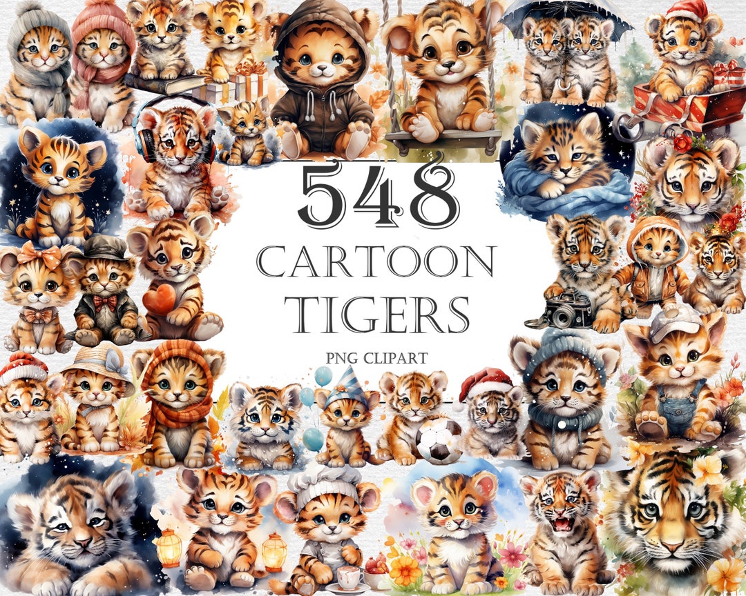 Tigers Watercolor Clipart Bundle - 548 PNG Cute Baby Tigers Images ...