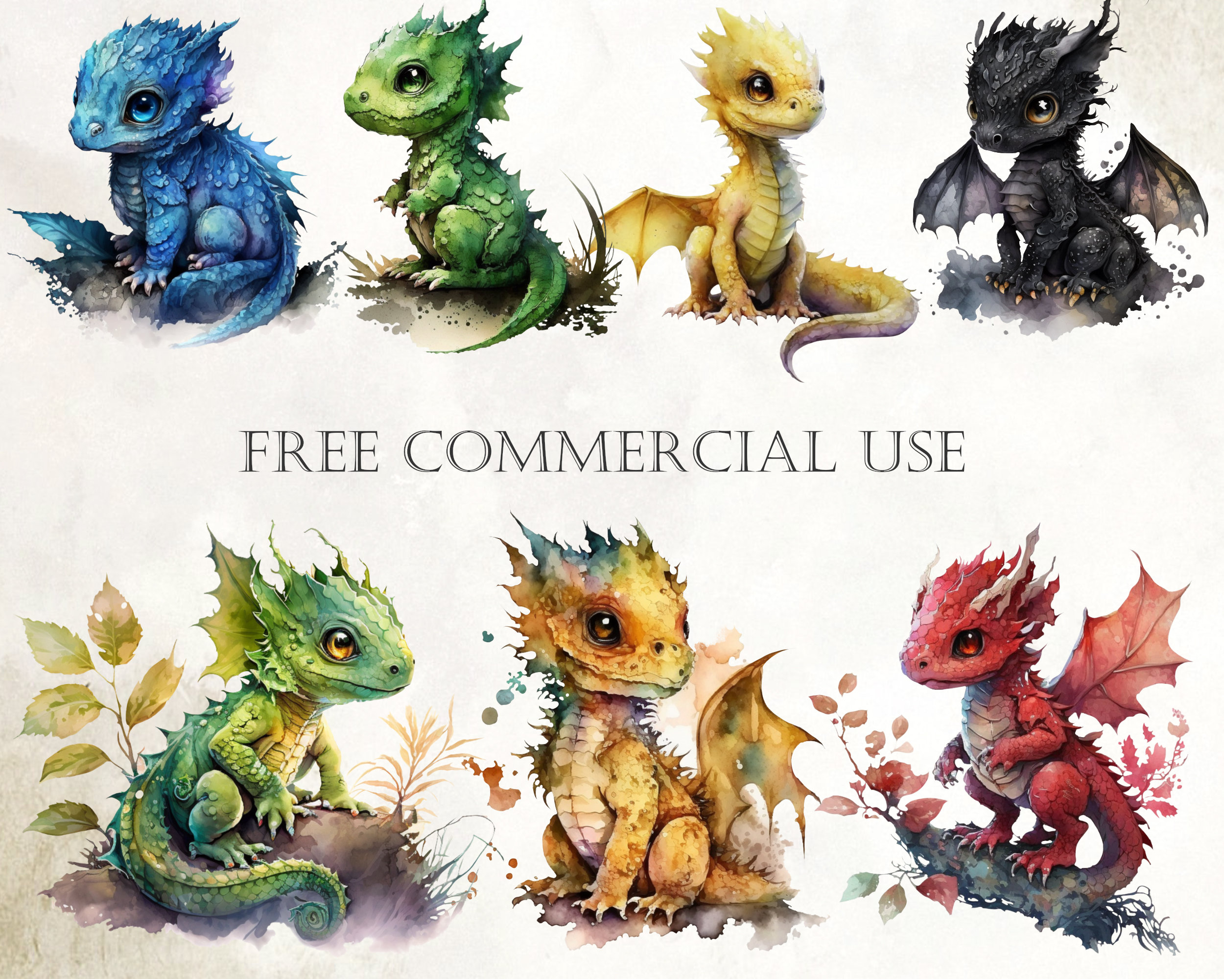 Watercolor Baby Dragon Clipart Png Cute Beautiful Fantasy - Etsy