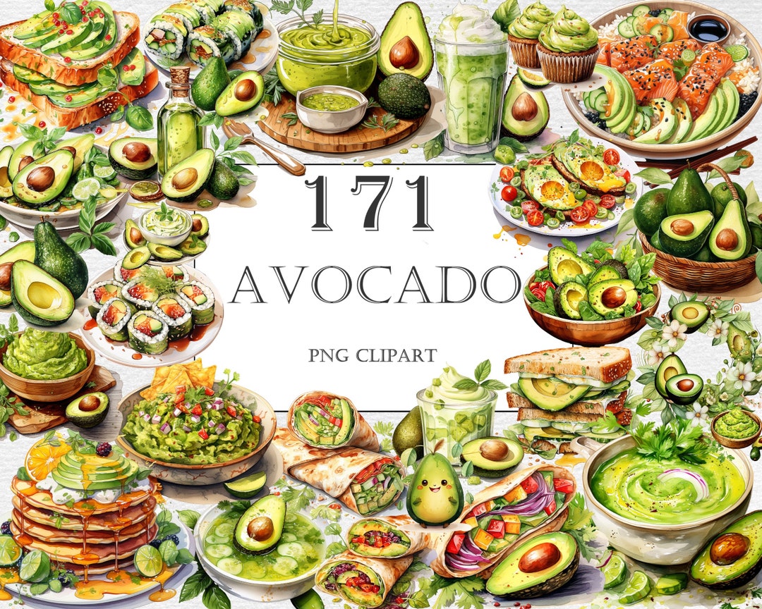 Avocado Watercolor Clipart Bundle - 171 PNG Avocado Images, Avocado ...
