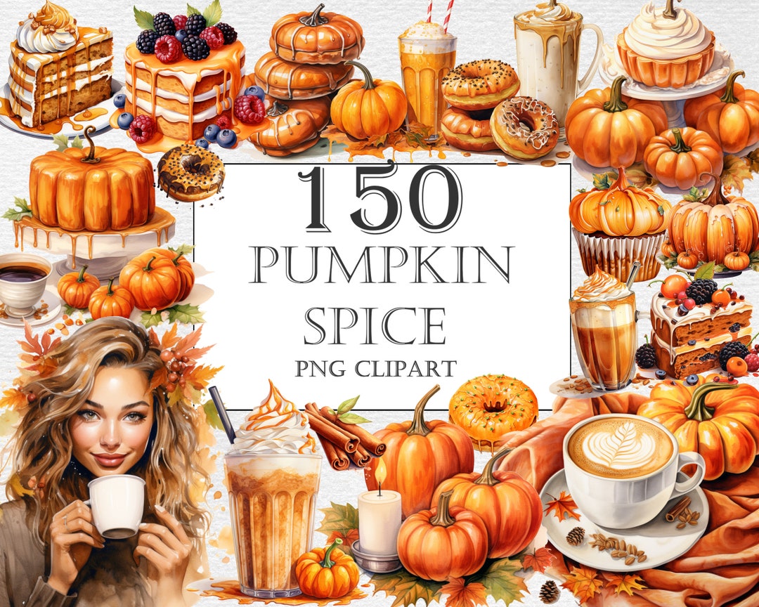 Pumpkin Spice Watercolor Clipart Bundle 150 PNG Cozy Fall Images ...