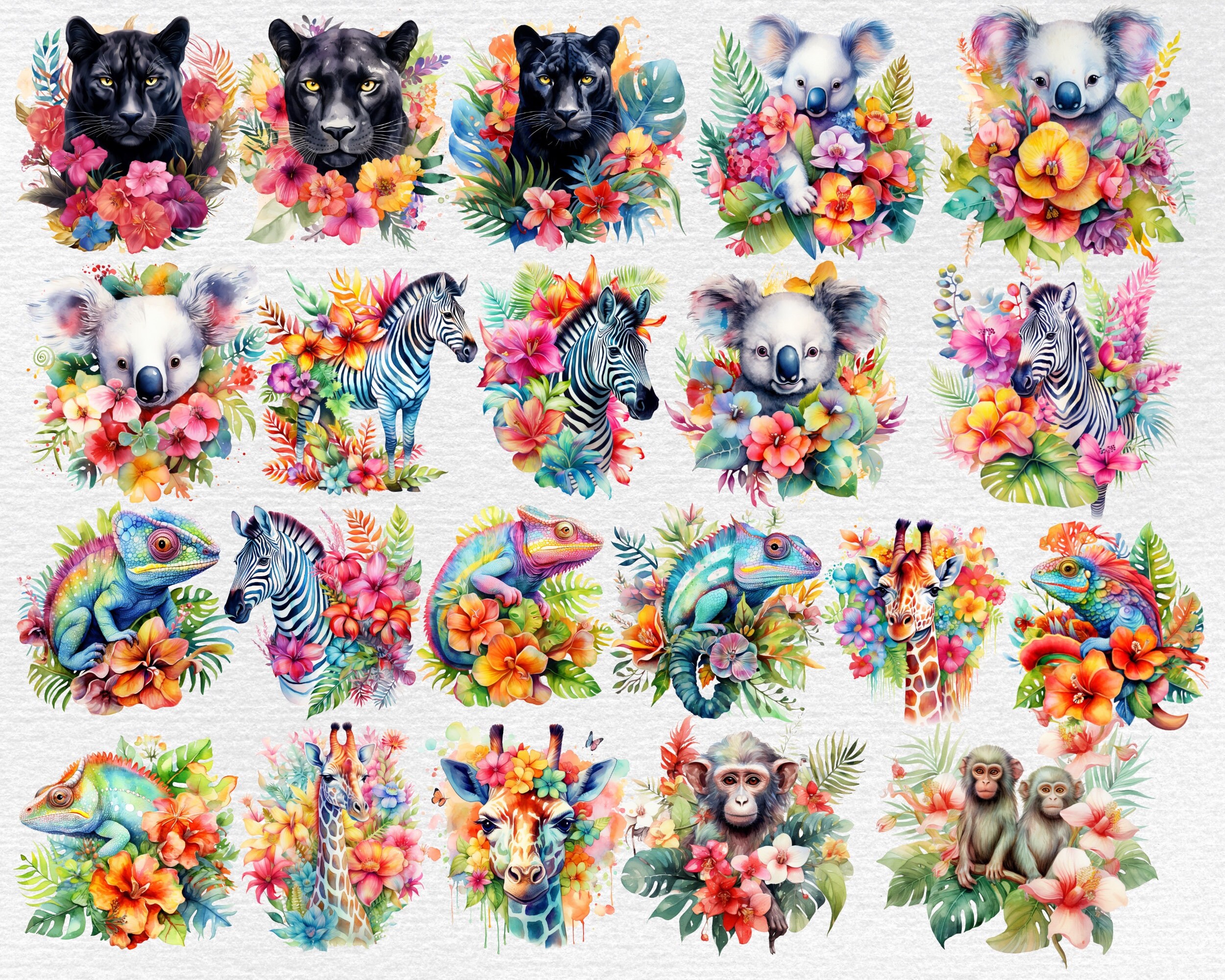 Tropical Flowers Watercolor Clipart Bundle - 176 PNG Flower Images ...