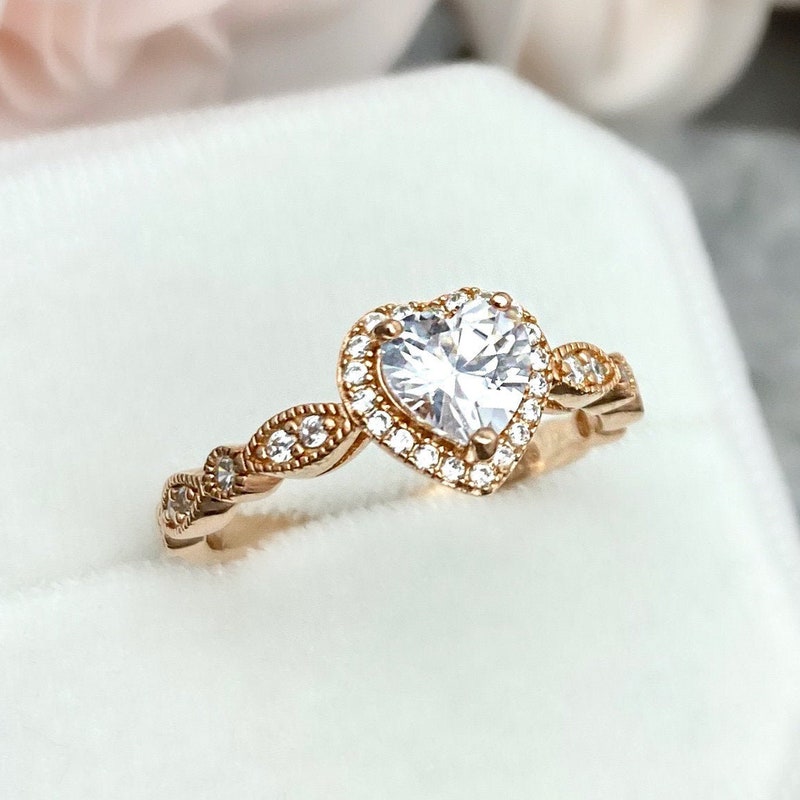 Rose Gold Heart Ring - Etsy