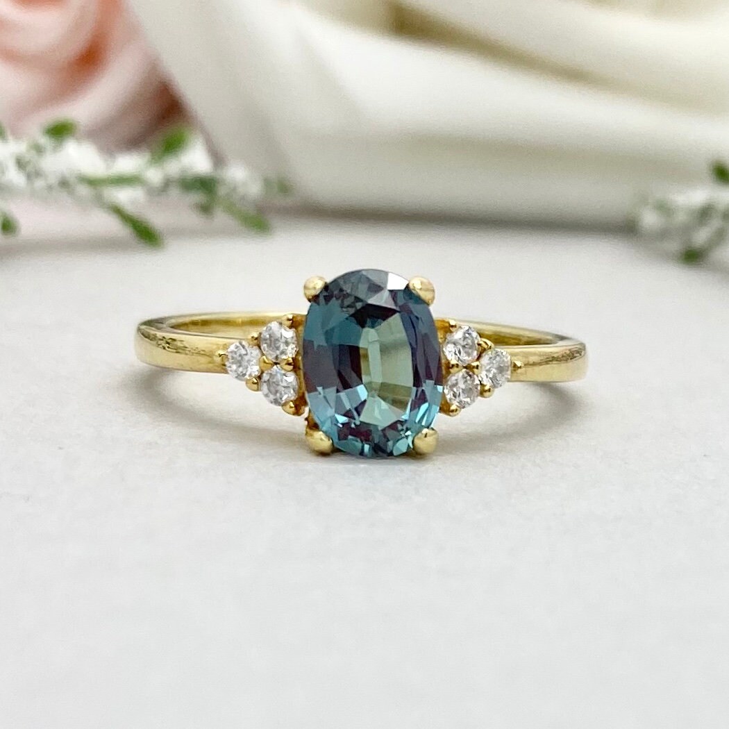 Oval Alexandrite Yellow Gold Engagement Ring Lab Alexandrite - Etsy
