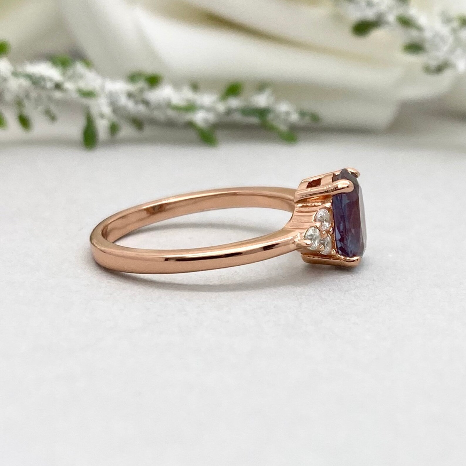 Oval Alexandrite Rose Gold Engagement Ring Lab Alexandrite | Etsy