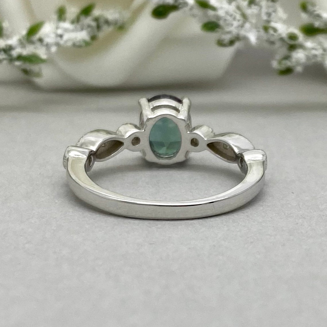Oval Alexandrite Ring Round Simulated Diamond Art Deco | Etsy