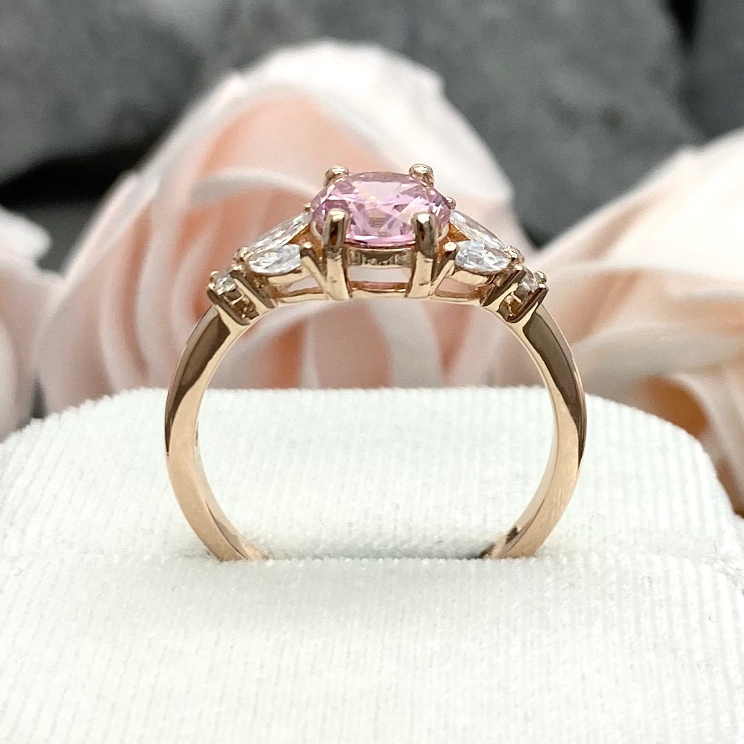 Rose Gold Round Pink Sapphire Ring Marquise and Round - Etsy
