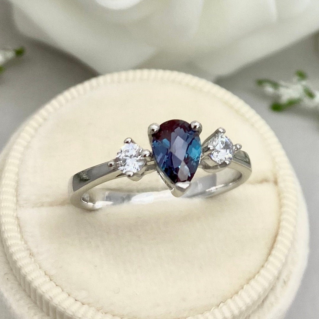 Pear Shape Alexandrite Three Stone Ring Sterling Silver - Etsy