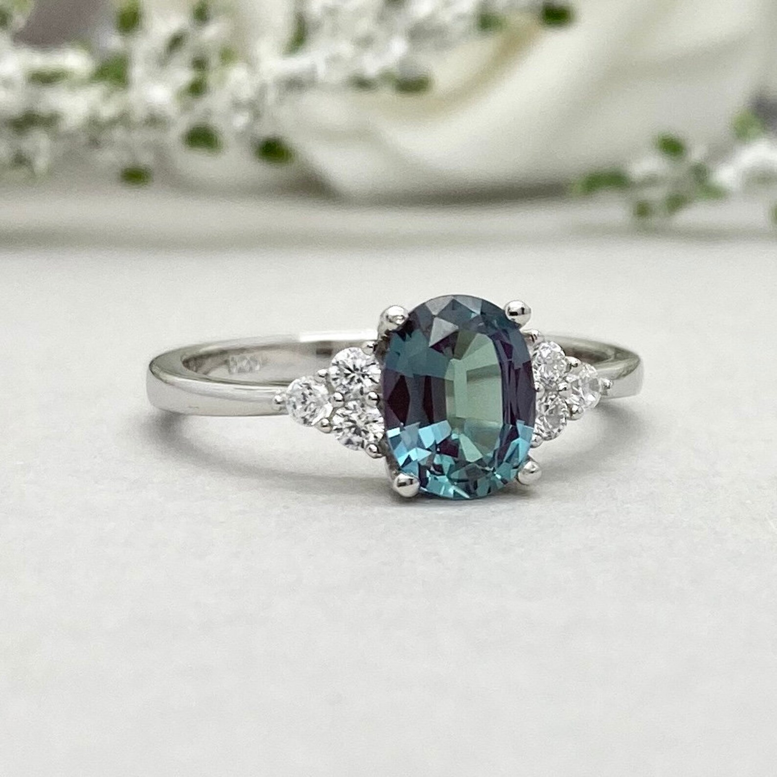 Oval Alexandrite Engagement Ring Lab Alexandrite Sterling | Etsy
