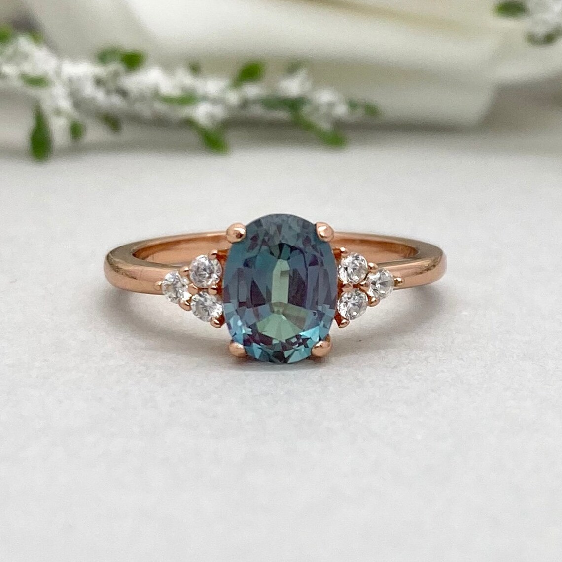 Oval Alexandrite Rose Gold Engagement Ring Lab Alexandrite | Etsy