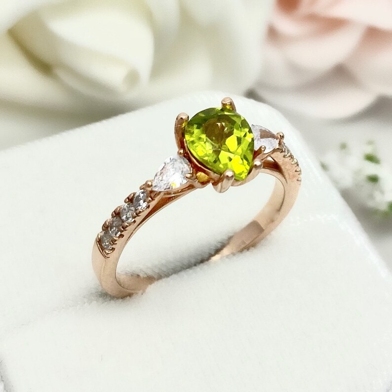 Rose Gold Pear Shape Peridot Simulated Diamond Ring Art Deco - Etsy