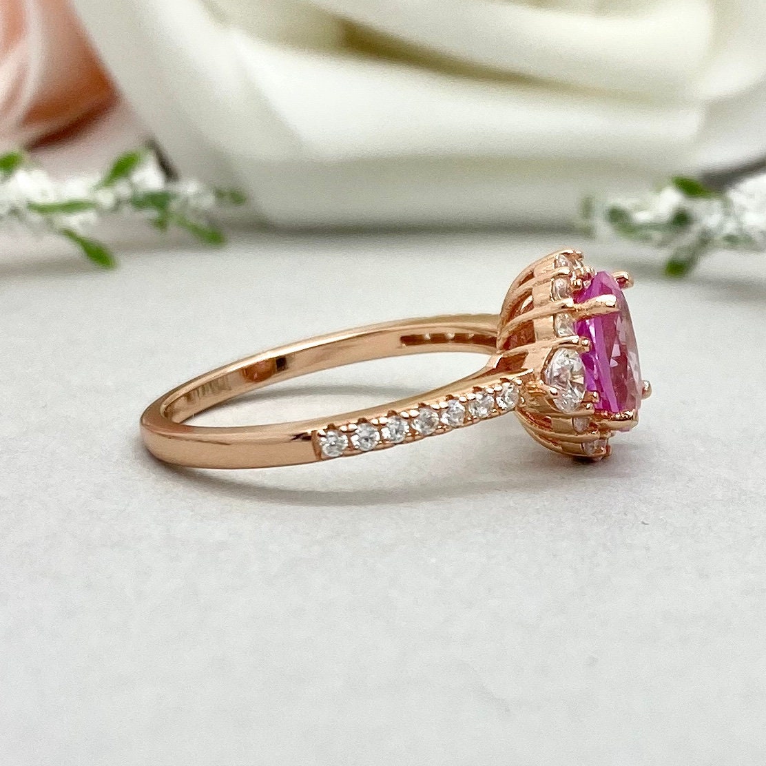 14K Solid Rose Gold Pink Sapphire Engagement Ring Oval Pink - Etsy