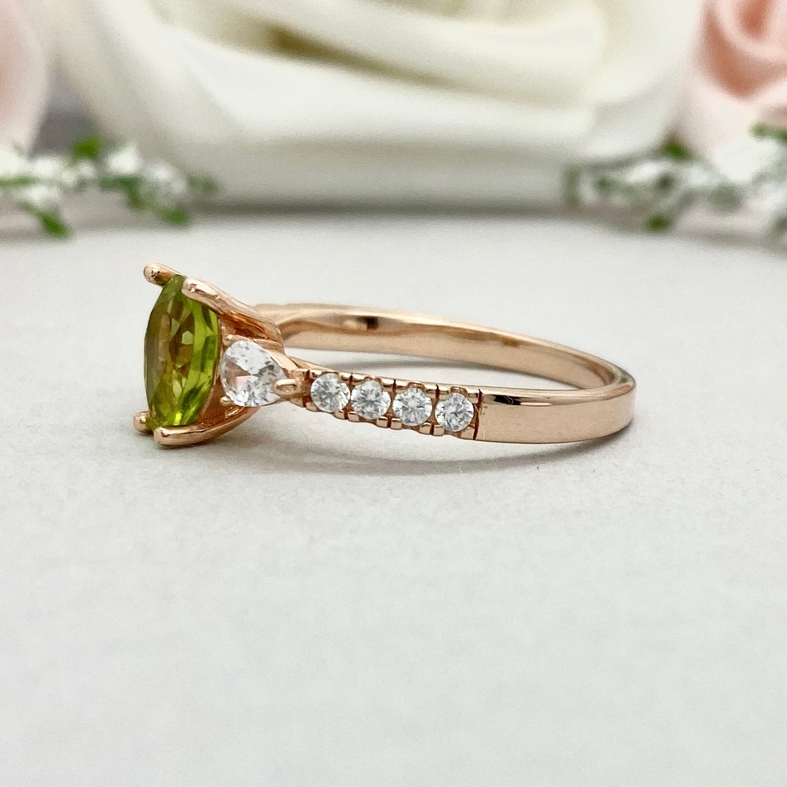 Rose Gold Pear Shape Peridot Simulated Diamond Ring Art Deco - Etsy
