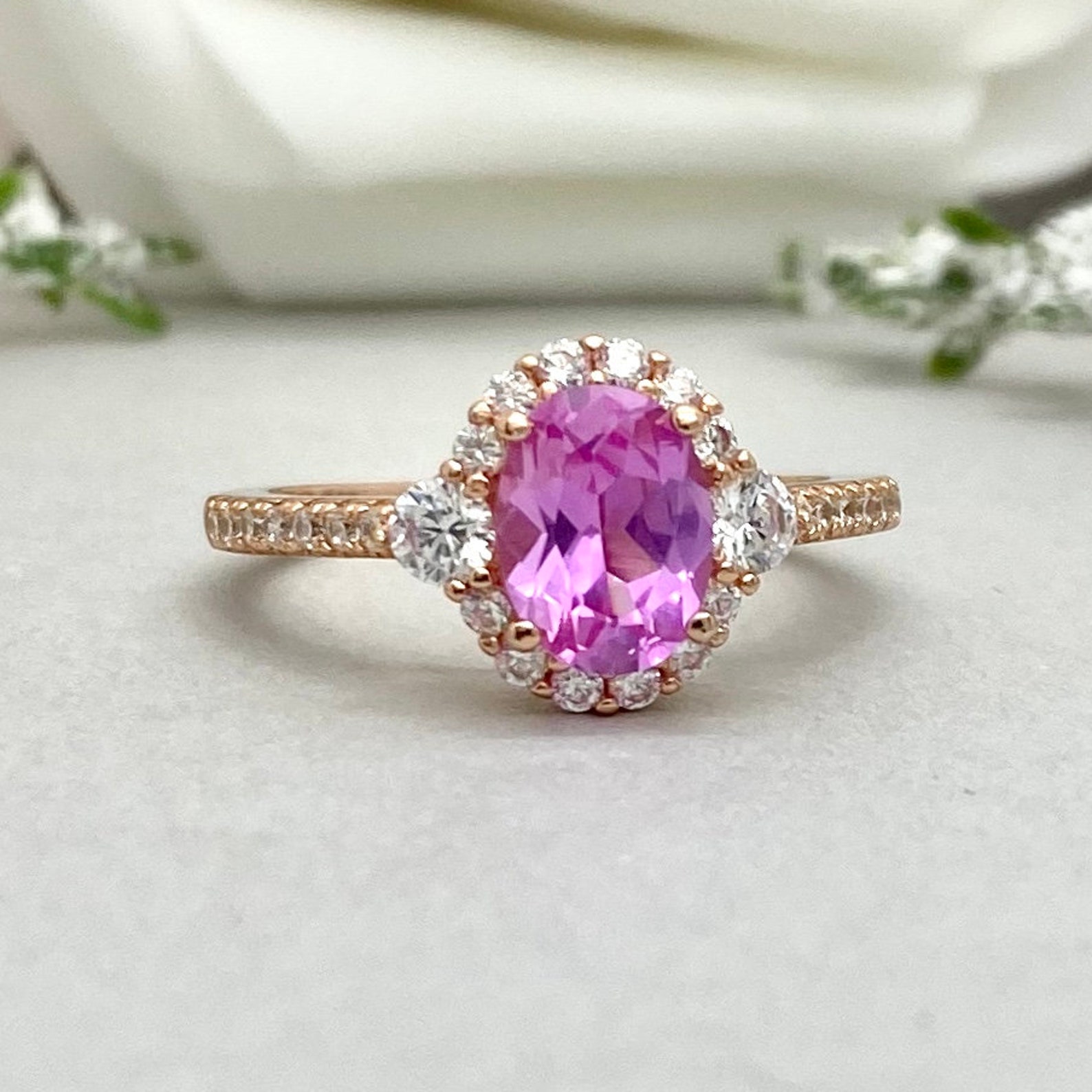 14K Solid Rose Gold Pink Sapphire Engagement Ring Oval Pink - Etsy