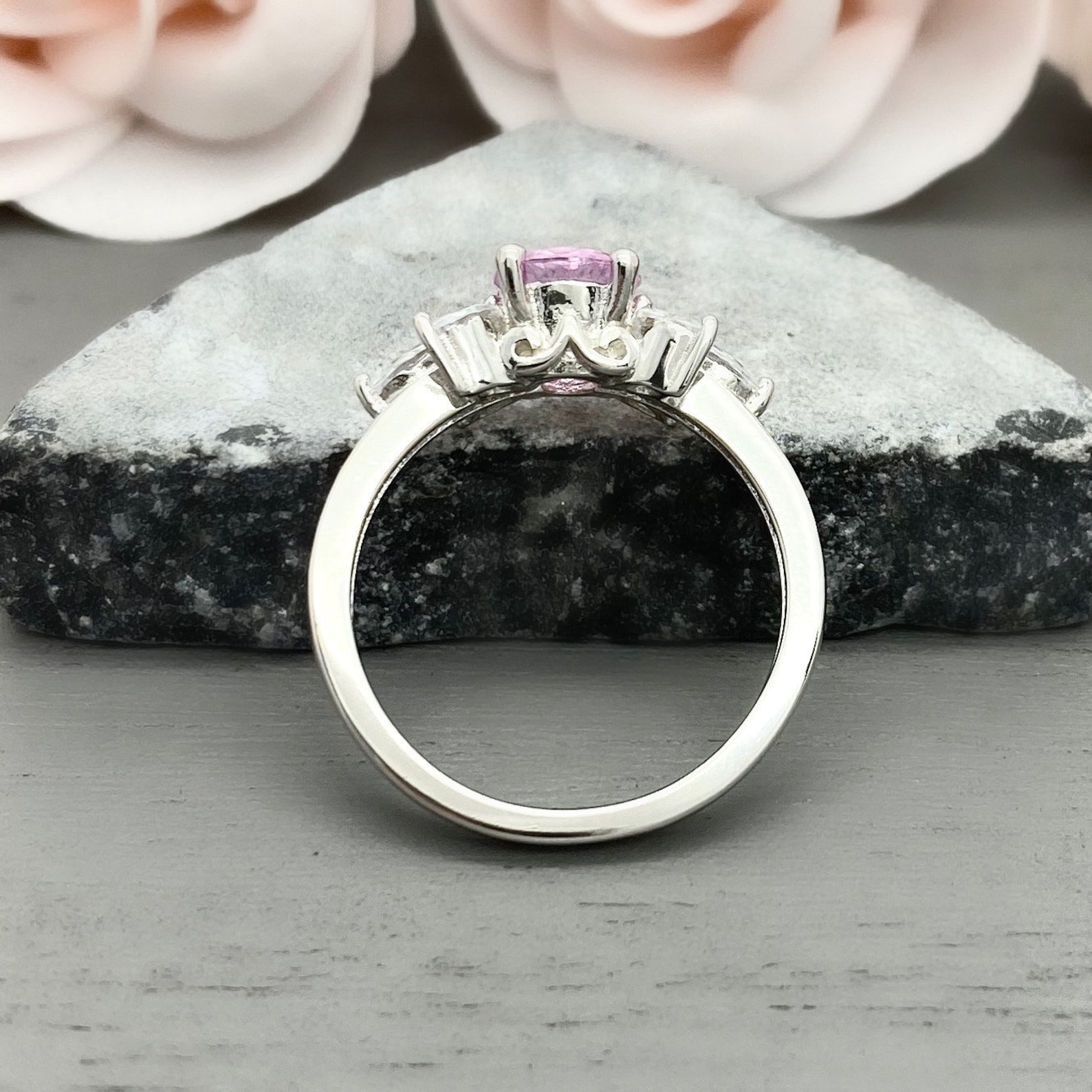 Round Pink Sapphire Ring Engagement Ring Art Deco Leaf - Etsy