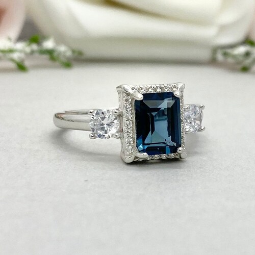 London Blue Topaz Ring Square Cut Ring Sterling Silver - Etsy