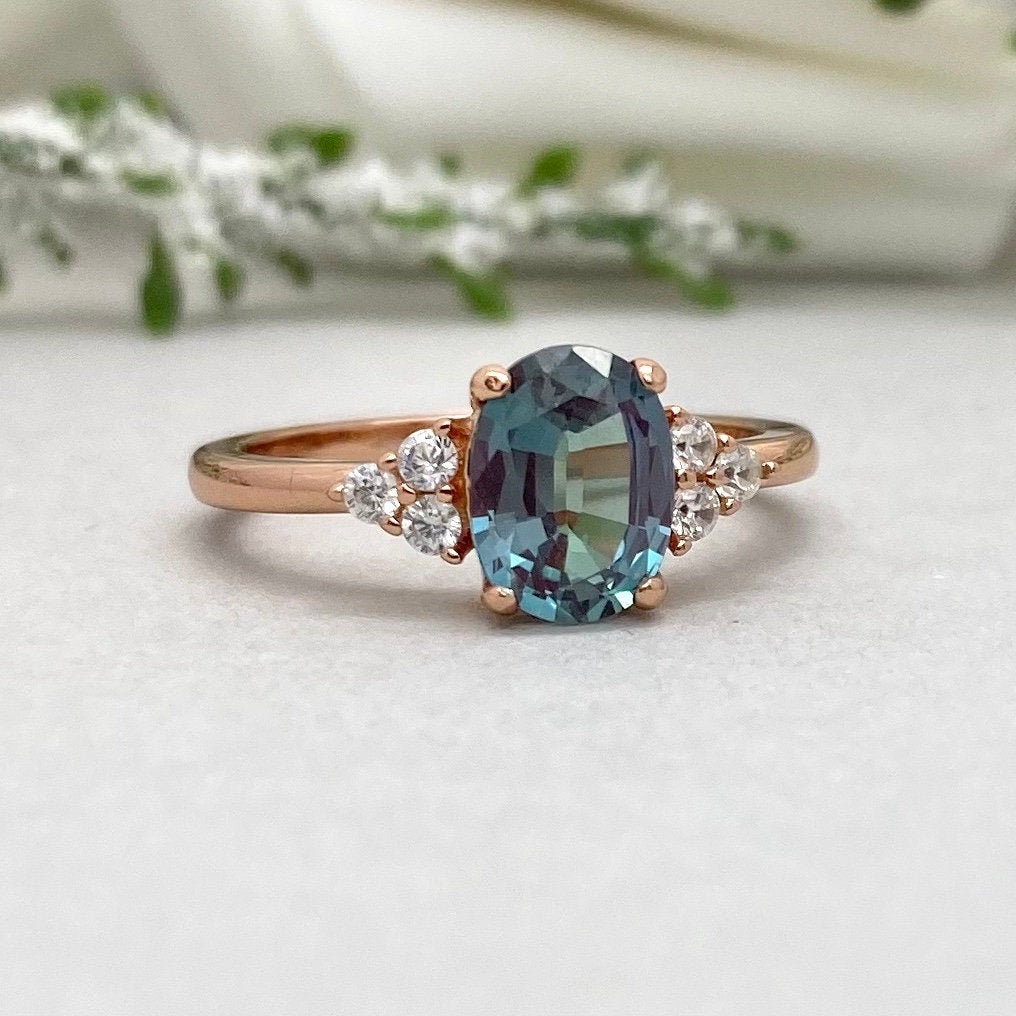 Oval Alexandrite Rose Gold Engagement Ring Lab Alexandrite | Etsy