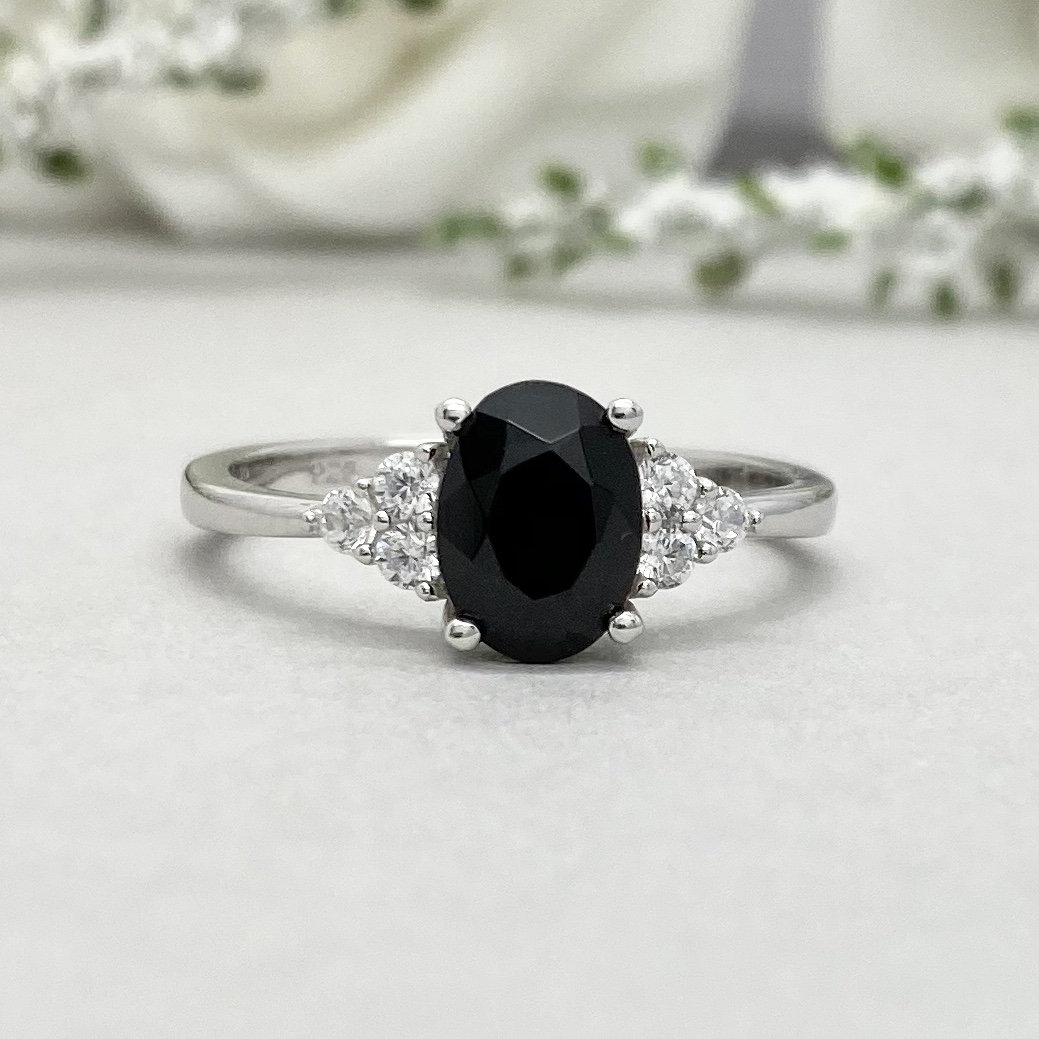 Oval Natural Black Onyx Engagement Ring Black Onyx Sterling | Etsy