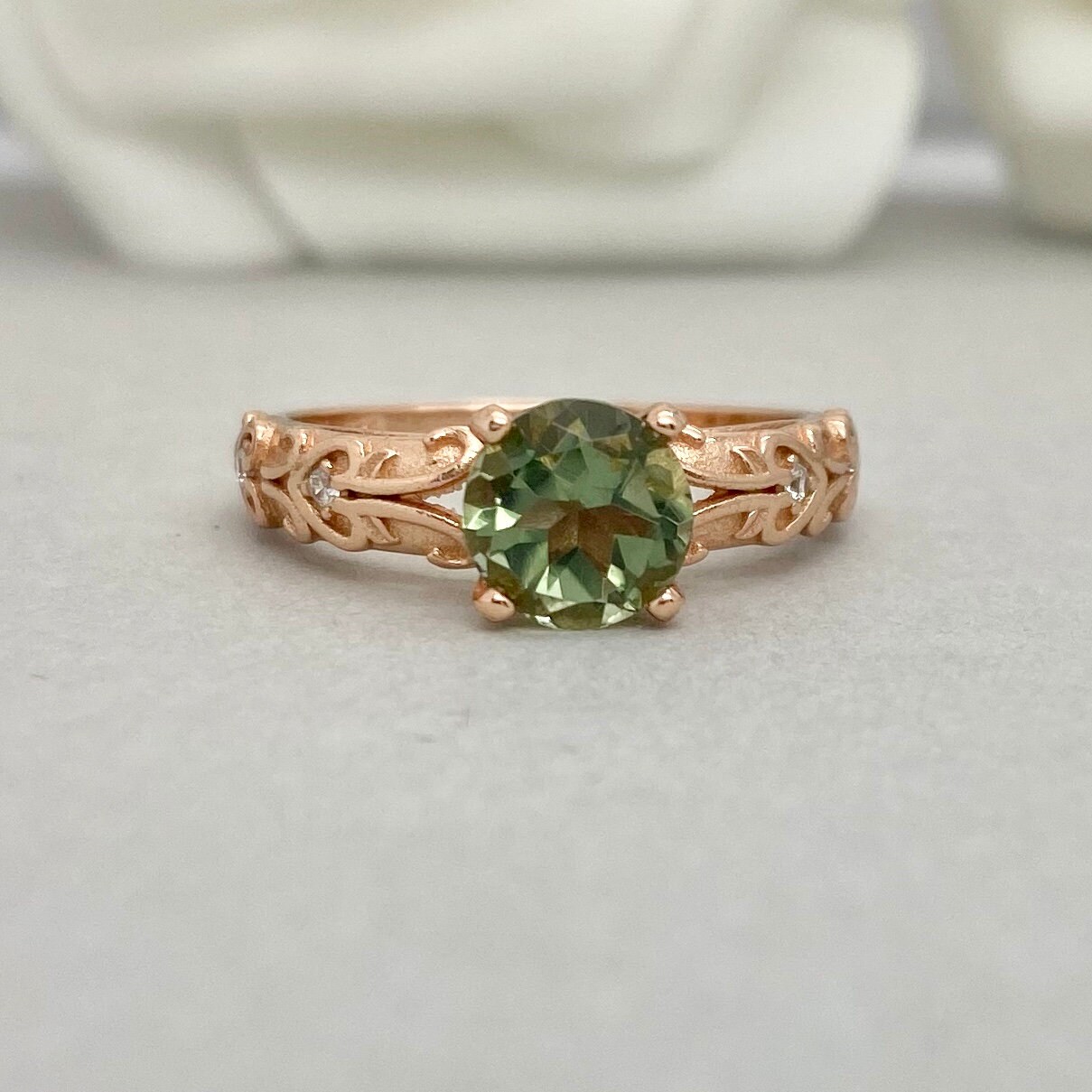 Rose Gold Round Green Amethyst Engagement Ring Green Amethyst - Etsy