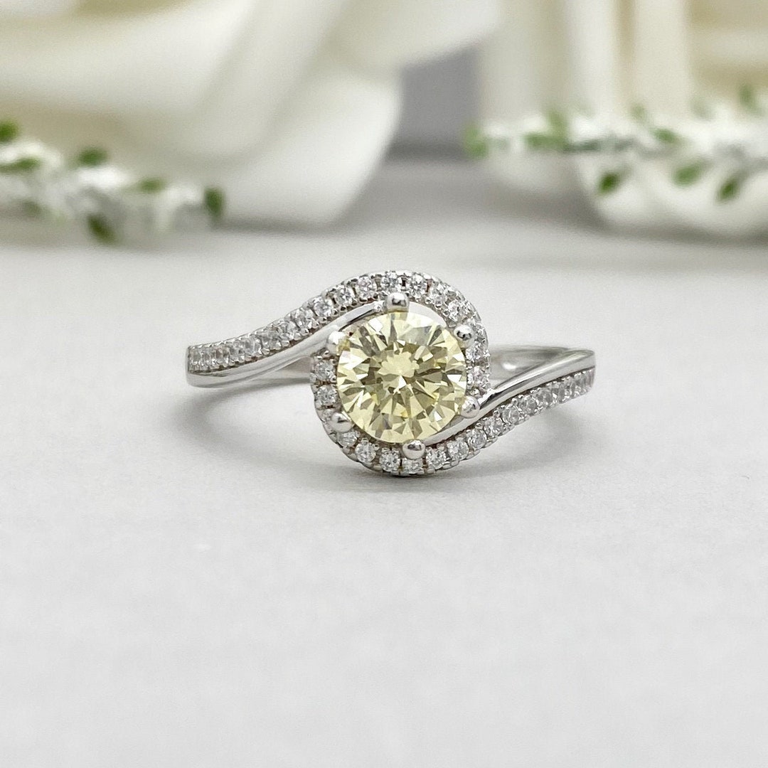 Round 0.85ct Canary Yellow Simulated Diamond Curved Band Sterling ...