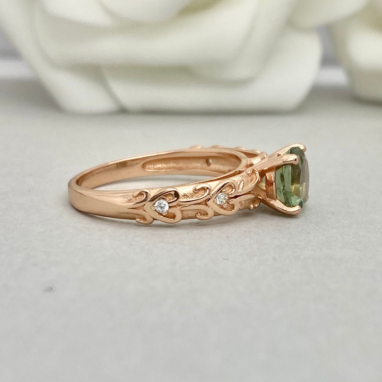 Rose Gold Round Green Amethyst Engagement Ring Green Amethyst | Etsy