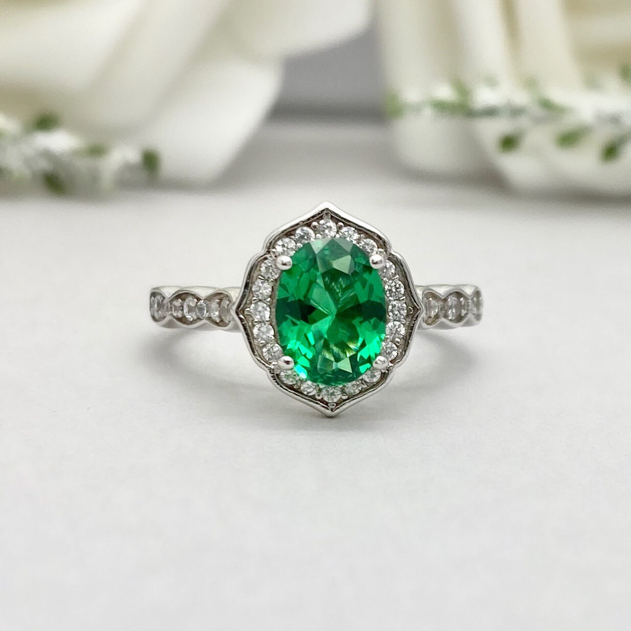 Oval Emerald Engagement Ring Lab Emerald Wedding Ring - Etsy