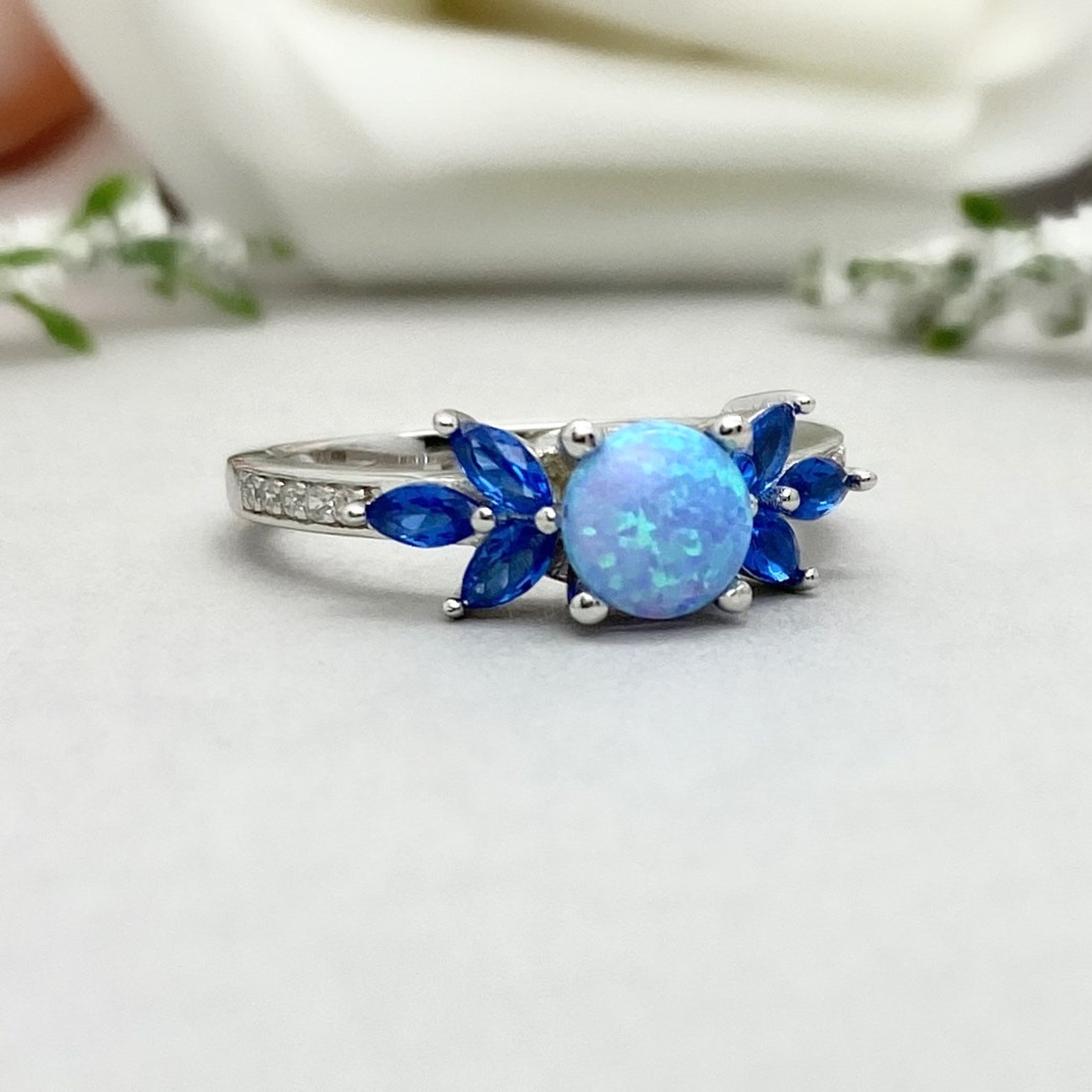 Round Light Blue Opal Marquise Blue Sapphire Round Simulated | Etsy