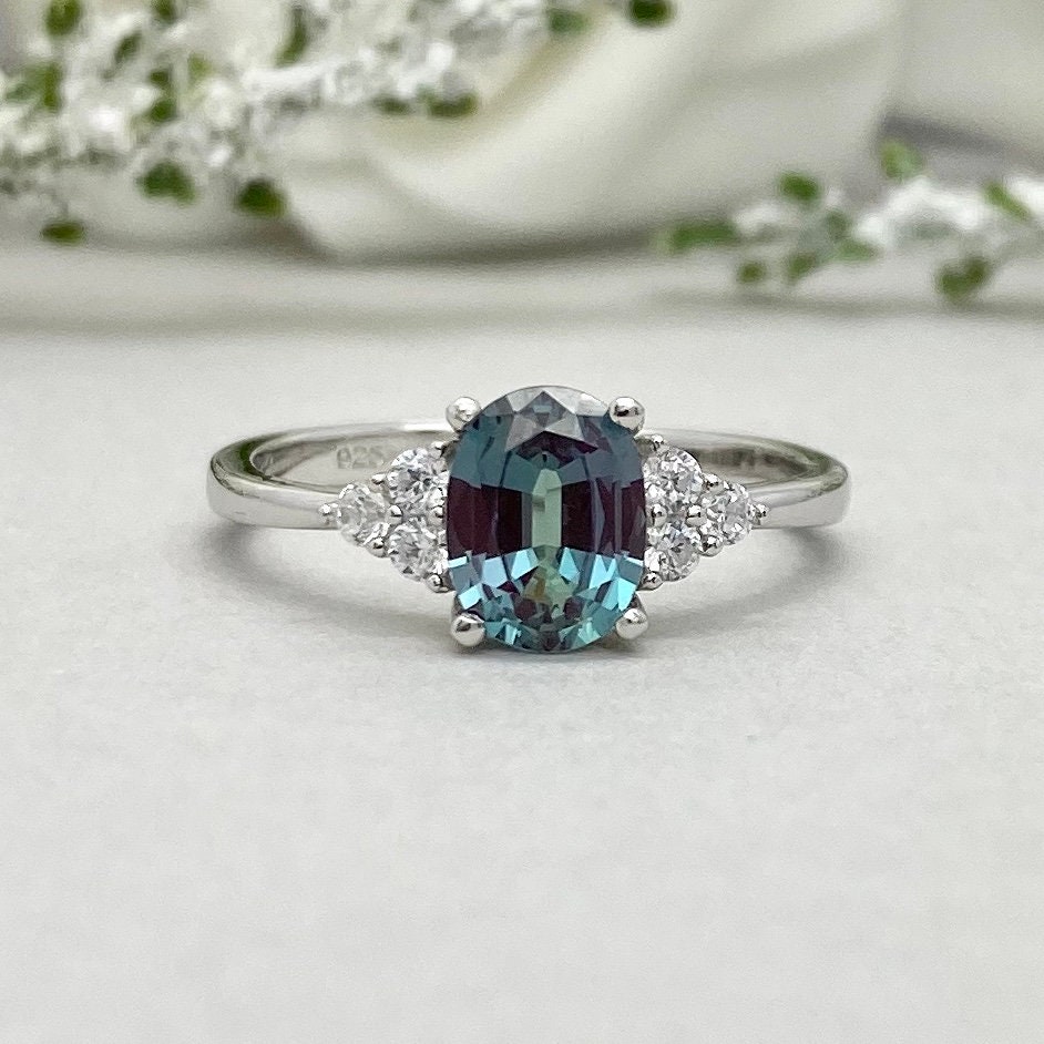 Oval Alexandrite Engagement Ring Lab Alexandrite Sterling | Etsy
