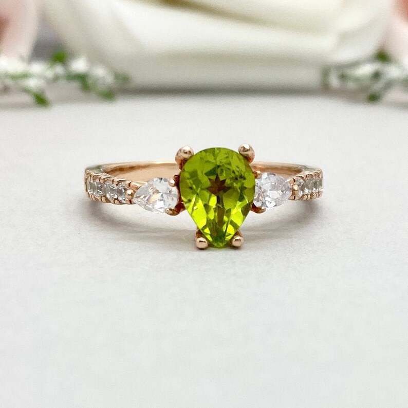 Rose Gold Pear Shape Peridot Simulated Diamond Ring Art Deco - Etsy