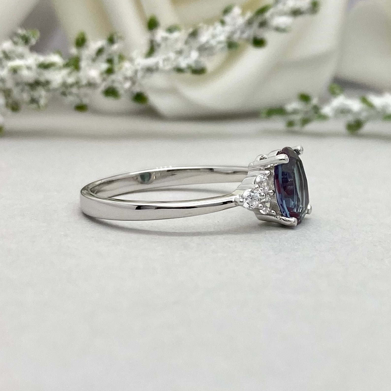 Oval Alexandrite Engagement Ring Lab Alexandrite Sterling | Etsy