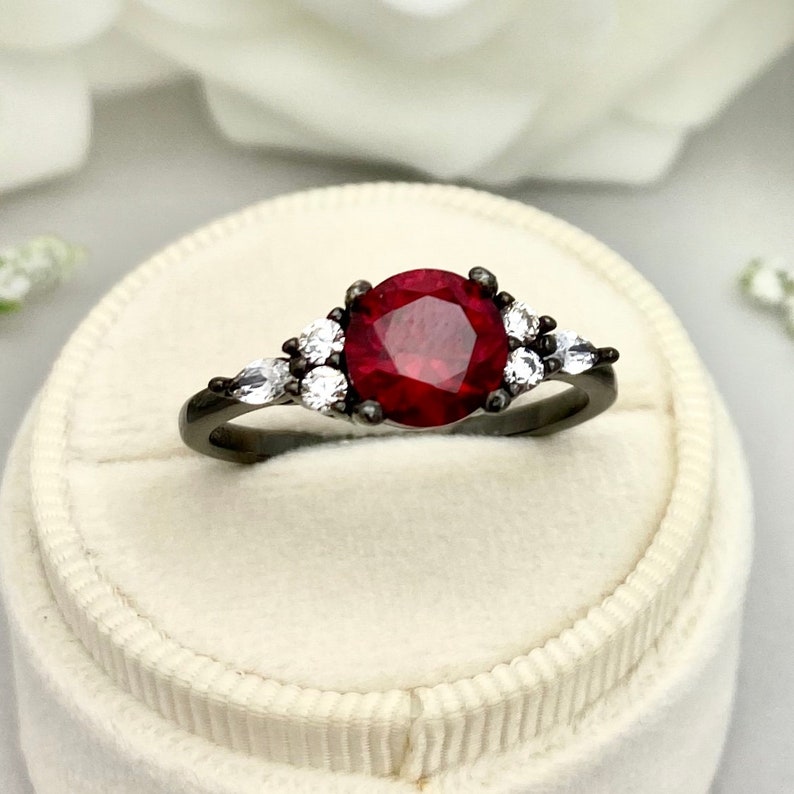 Round Red Ruby Black Rhodium Art Deco Round Simulated Diamond - Etsy