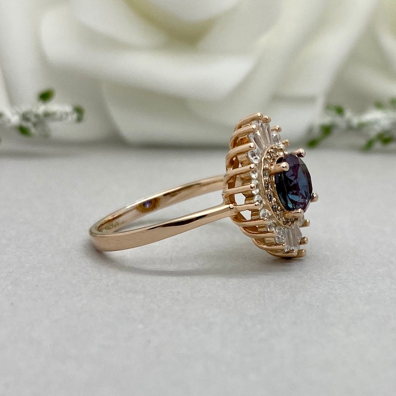 Rose Gold Alexandrite Cluster Halo Engagement Ring Sterling - Etsy