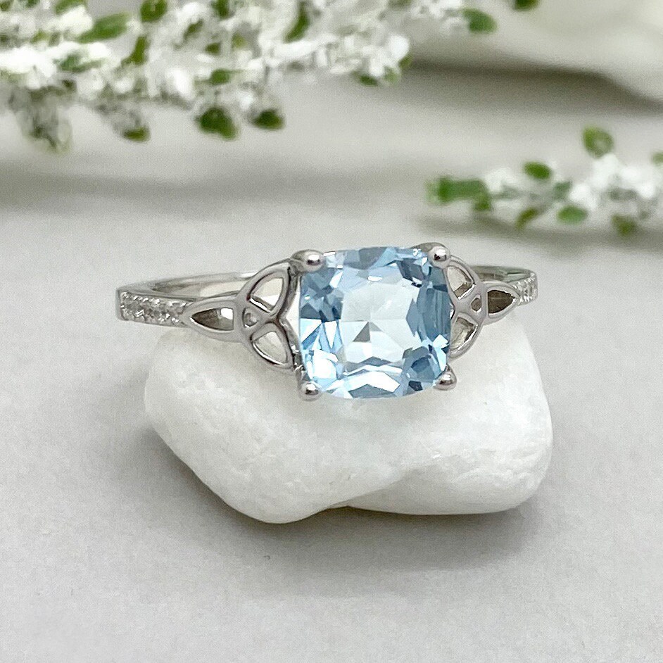 Cushion Cut Aquamarine Celtic Engagement Ring Natural | Etsy