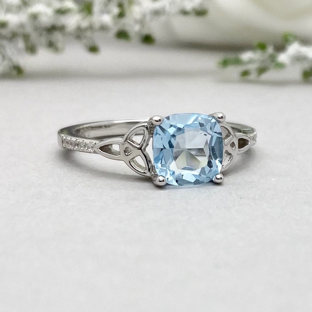 Cushion Cut Aquamarine Celtic Engagement Ring Natural Aquamarine Ring ...