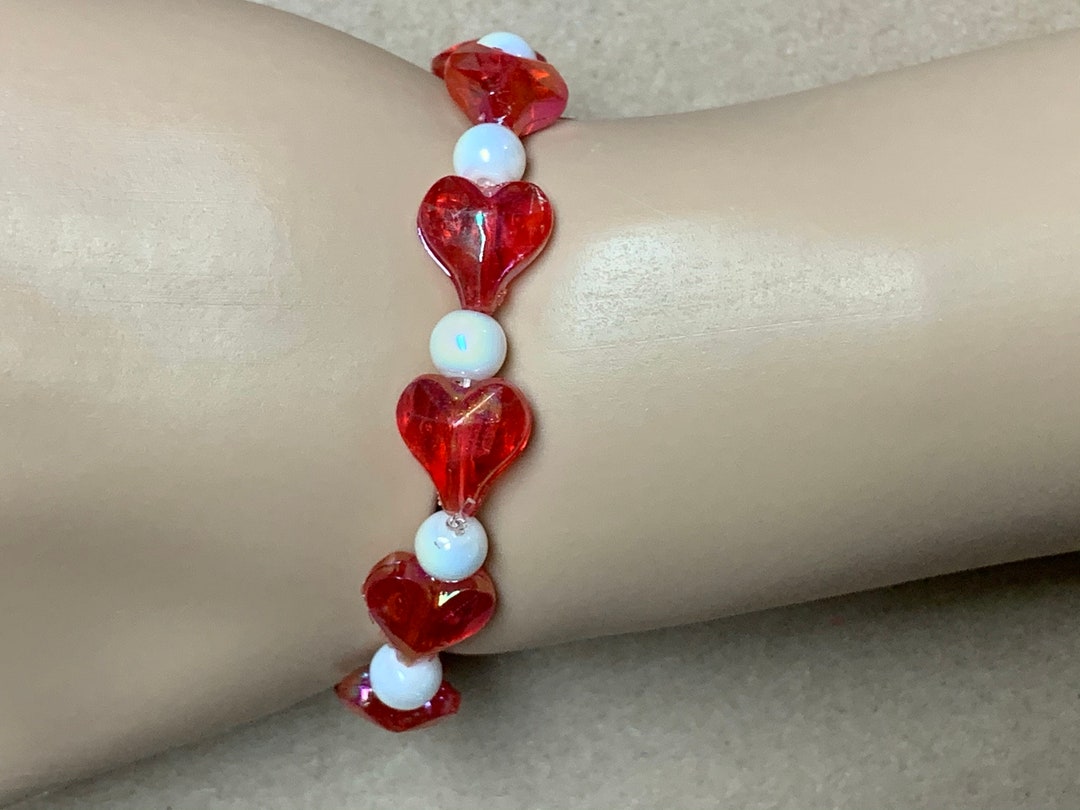 Valentines Red Heart With White Marble Beads - Etsy