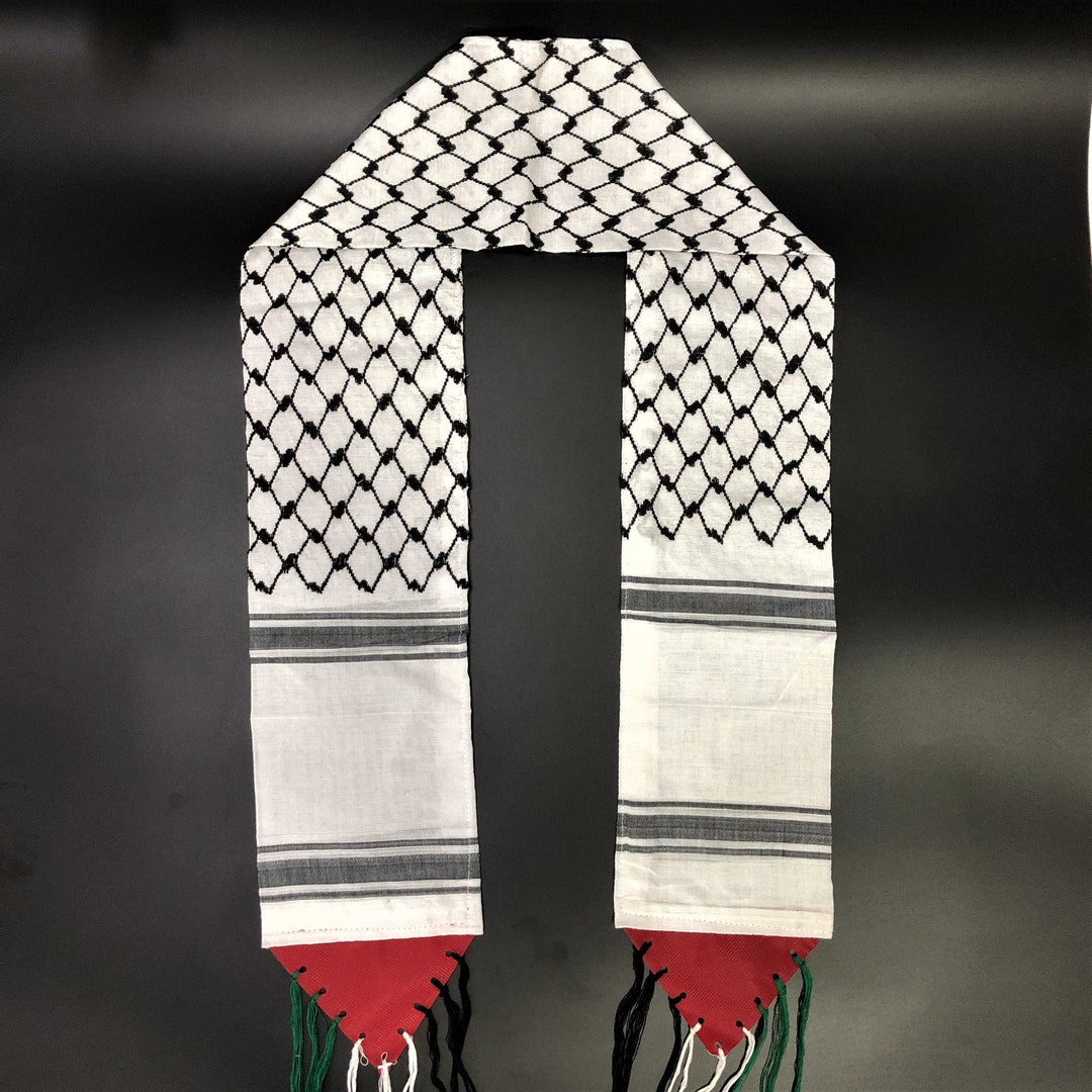 Shemagh Keffiyeh Palestine Flag Scarf Arab Palestinian Black on White ...